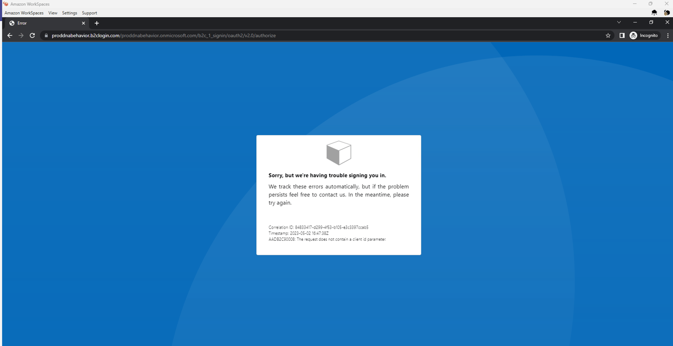 Troubleshooting Blue Screen Errors When Logging into the DNA Web App